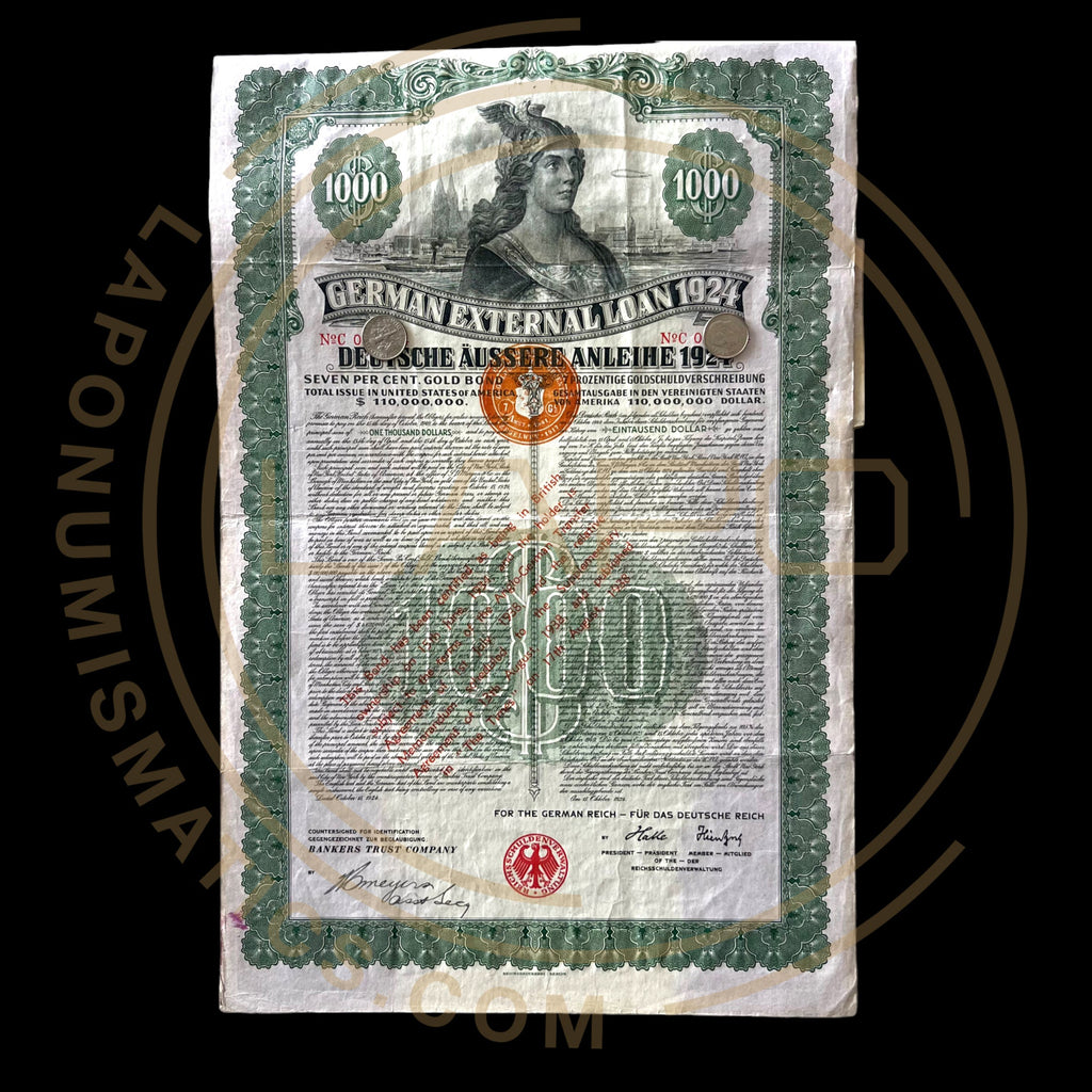 1924 German External Loan – 7% Gold Bond – $1,000 – Lapo Numismatics